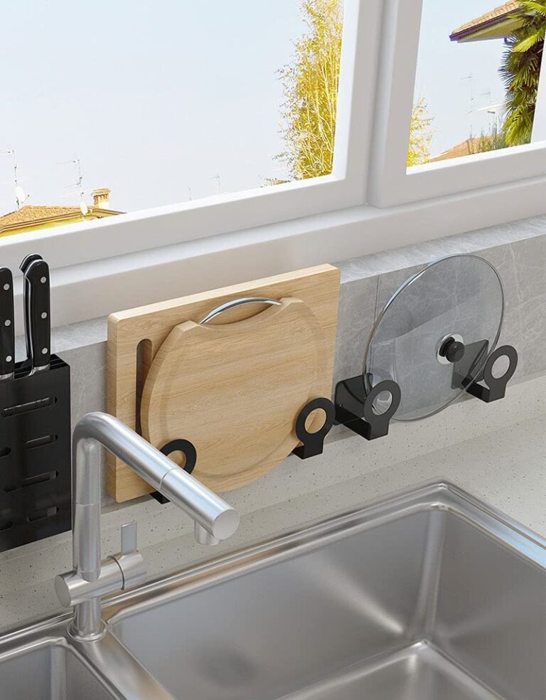 WALL MOUNTED CUTTING BOARD HOLDER, LID DRYING RACK, STAINLESS STEEL BLACK