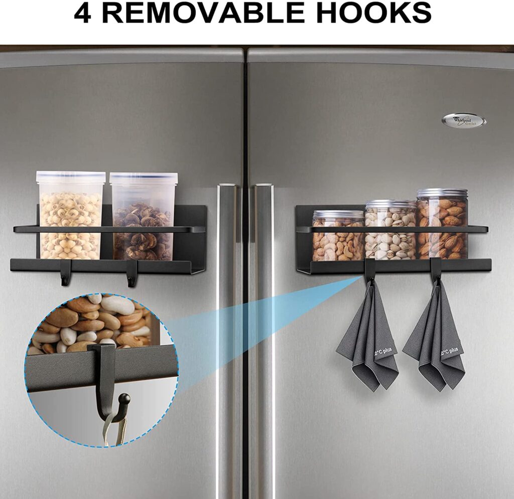 MAGNETIC FRIDGE RACK, 1 TIER, WALL MOUNTED SPICE RACK, BLACK COLOUR,