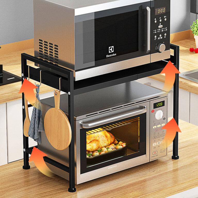 EXTENDABLE MICROWAVE & OVEN RACK - H TYP, BLACK COLOUR RACK, ADJUSTABLE ...