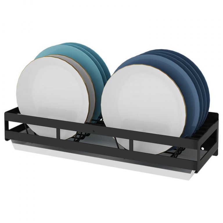 WALL MOUNTED PLATE RACK WITH DRAIN COLLECTOR, HANGING PLATE DRYING RACK