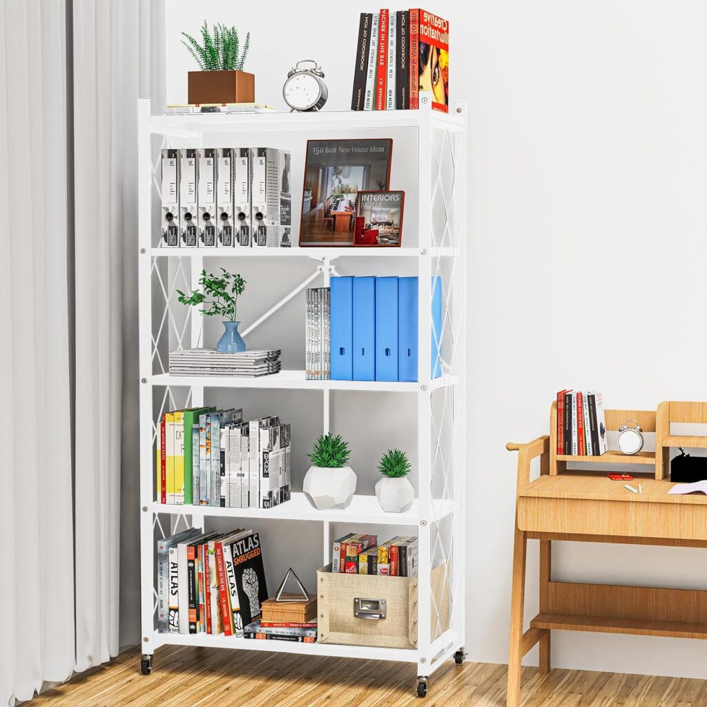 5 LAYER FOLDABLE SHELF, FOLDABLE STORAGE RACK, WHITE FOLDABLE STOARGE RACK