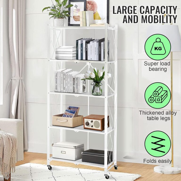 5 LAYER FOLDABLE SHELF, FOLDABLE STORAGE RACK, WHITE FOLDABLE STOARGE RACK