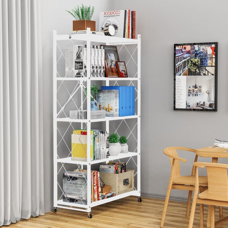 5 LAYER FOLDABLE SHELF, FOLDABLE STORAGE RACK, WHITE FOLDABLE STOARGE RACK