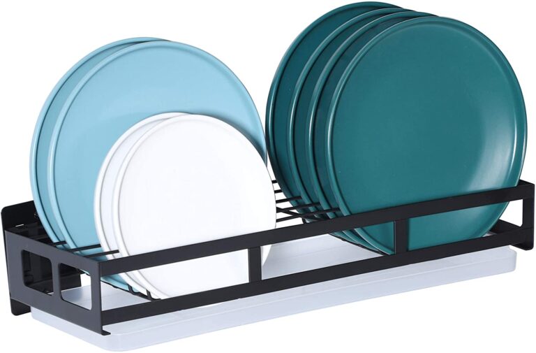 WALL MOUNTED PLATE RACK WITH DRAIN COLLECTOR, HANGING PLATE DRYING RACK