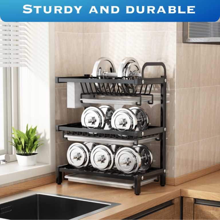 3 LAYER KITCHEN DISH RACK WITH UTENSIL AND CUTTING BOARD HOLDER ...