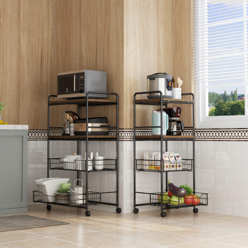 4 LAYER KITCHEN STORAGE SHELF RACK 60MM WIDTH RACK, MULTIFUNCTION ...