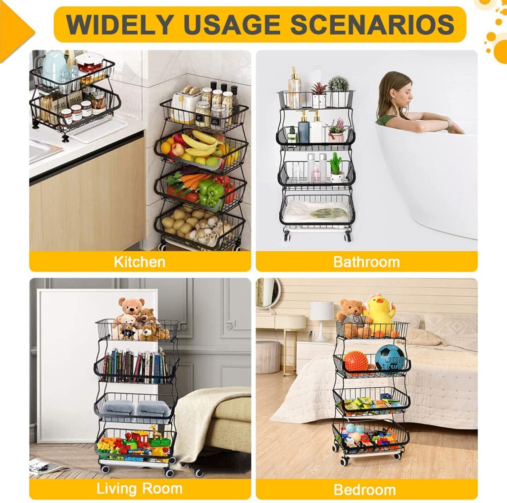 MULTIPURPOSE 4 LAYER KITCHEN STORAGE RACK, 4 TIER ROLLING RACK, FRUIT ...