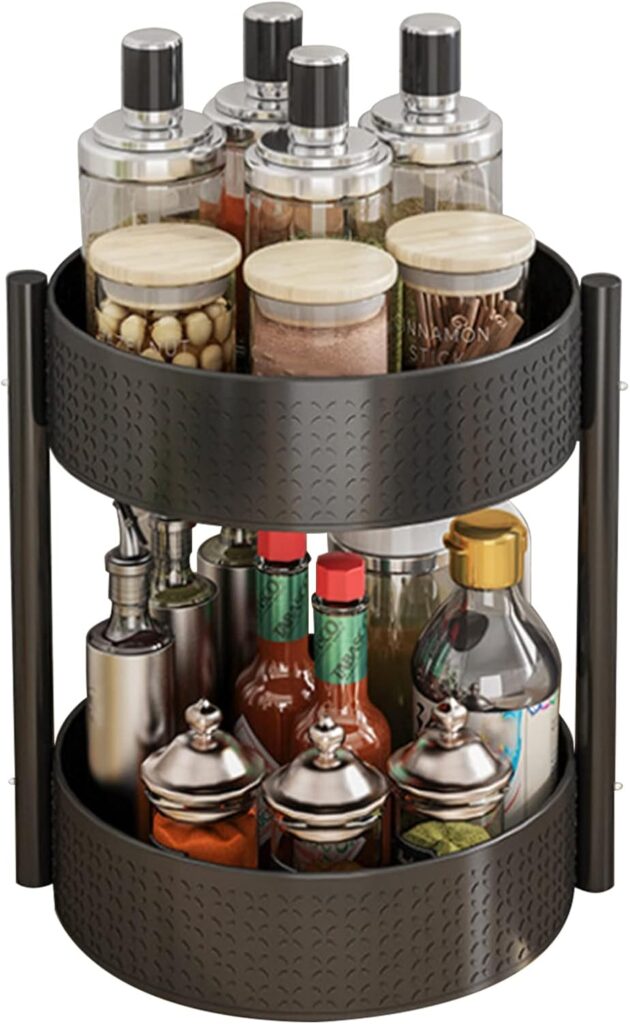 2 TIER TURNTABLE ROTATING SPICE RACK, STAINLESS STEEL RACK, FOR KITCHEN ...