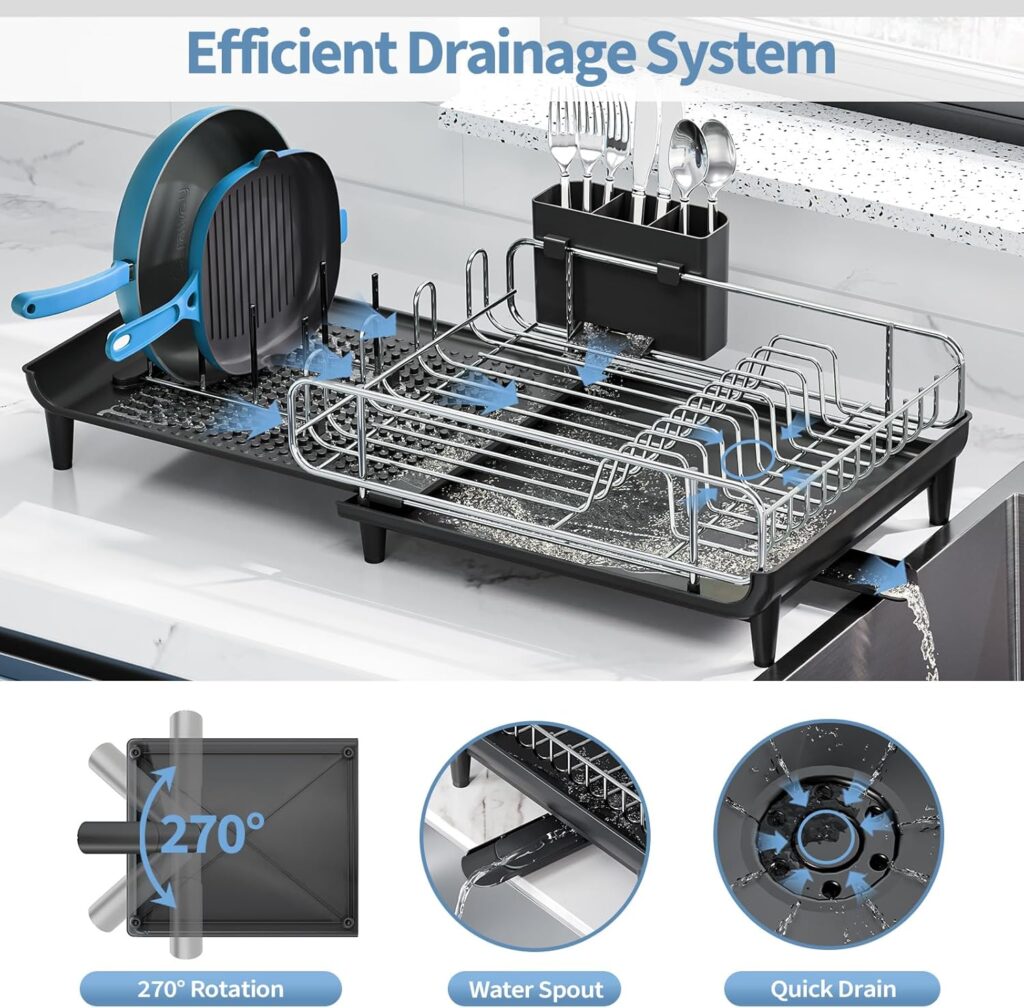 EXPANDABLE DISH DRYING RACK, STAINLESS STEEL SINGLE STORAGE DISH RACK ...