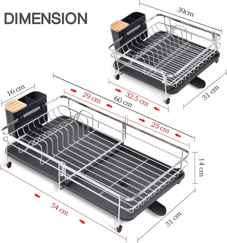 EXPANDABLE DISH DRYING RACK, STAINLESS STEEL DOUBLE STORAGE DISH RACK ...
