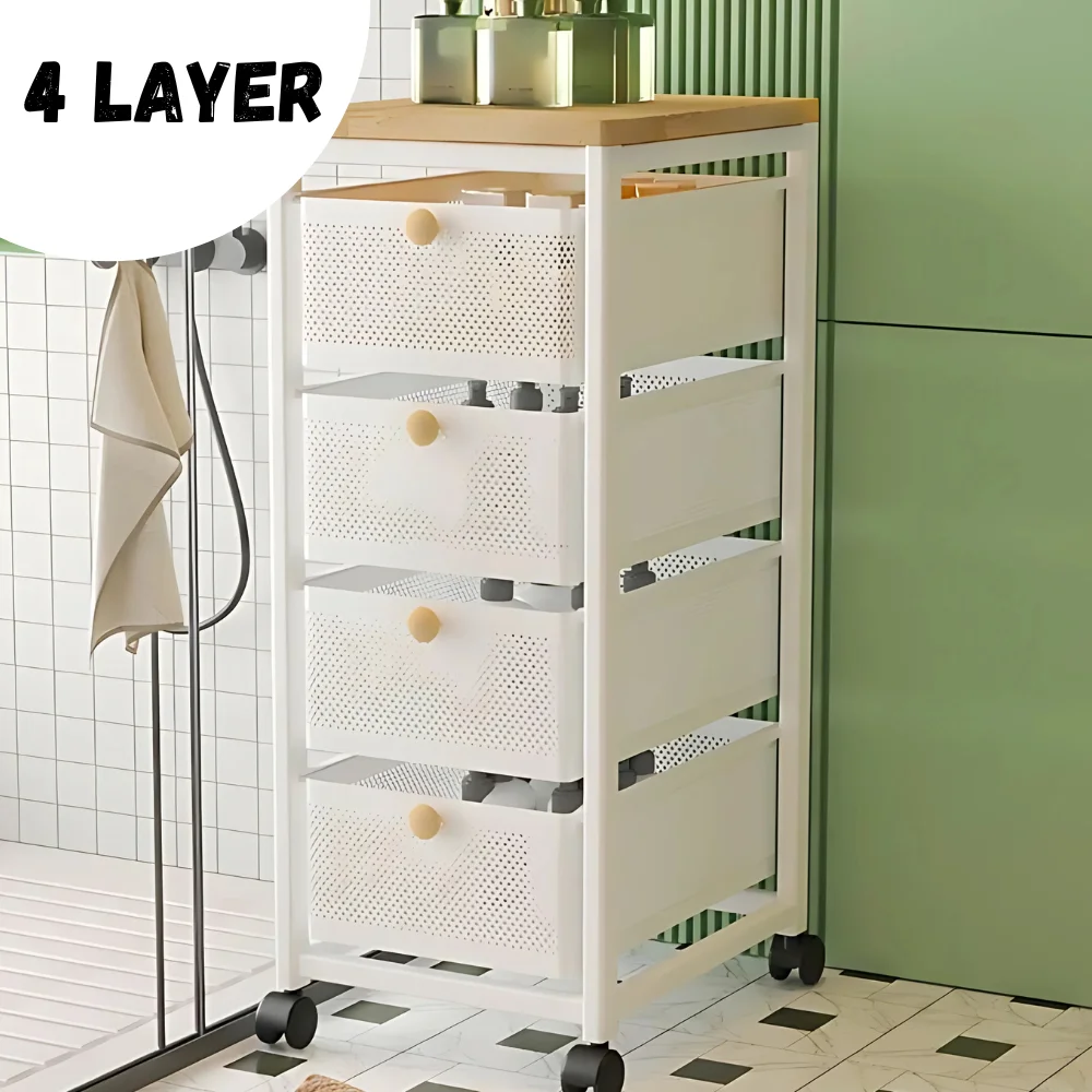 Buy 4 Layer White Slim Steel Storage Rack with Modern Drawers | racks.lk