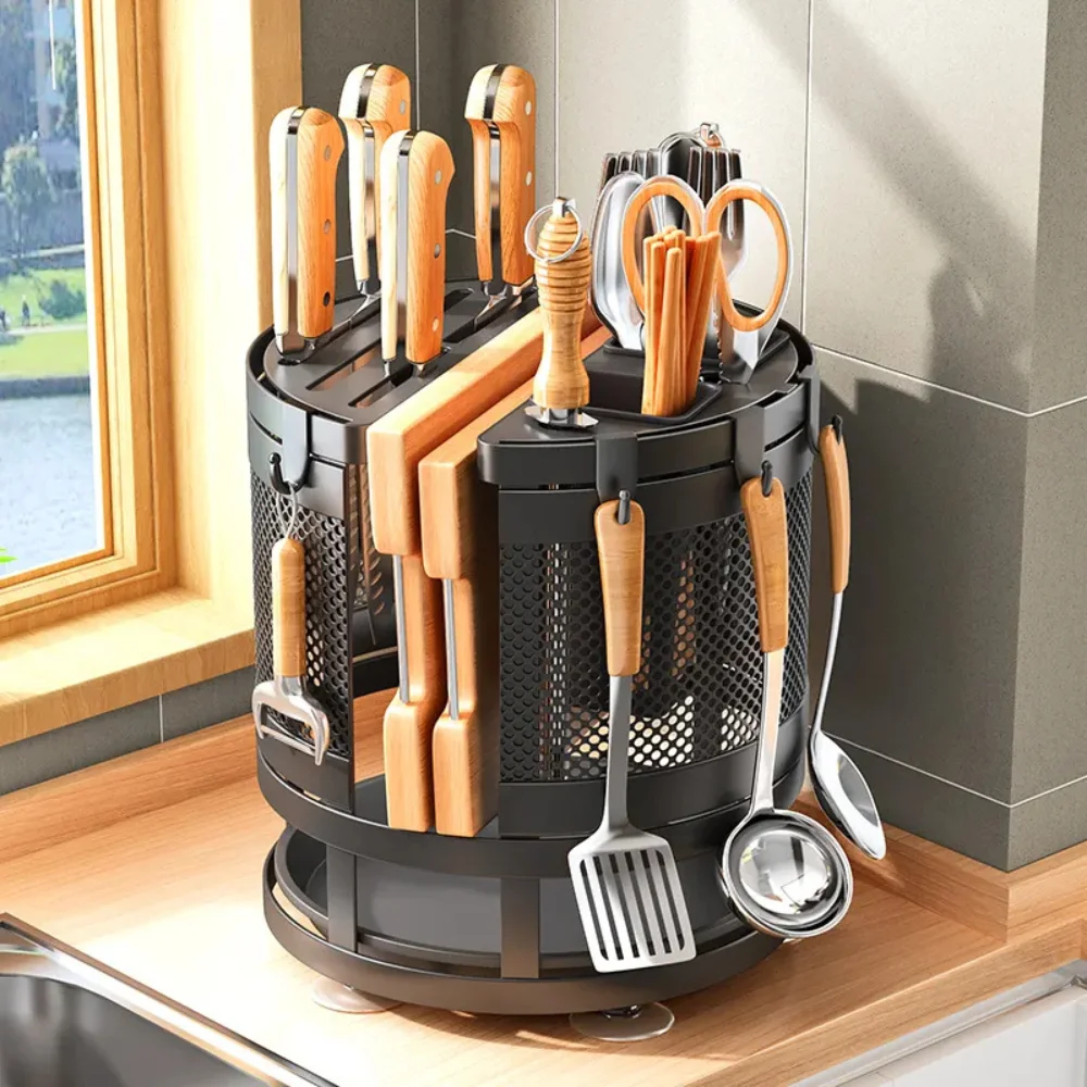 360 Rotatable Kitchen Utensil Holder | Carbon Steel Organizer Rack Sri ...