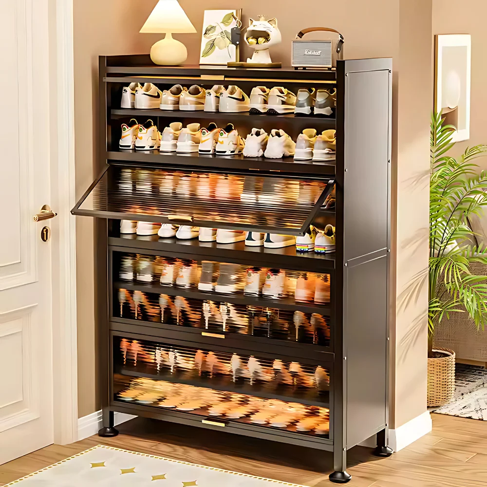 Heavy Duty 4 Door 8 Layer Shoe Storage Cabinet with Top Shelf – Powder ...