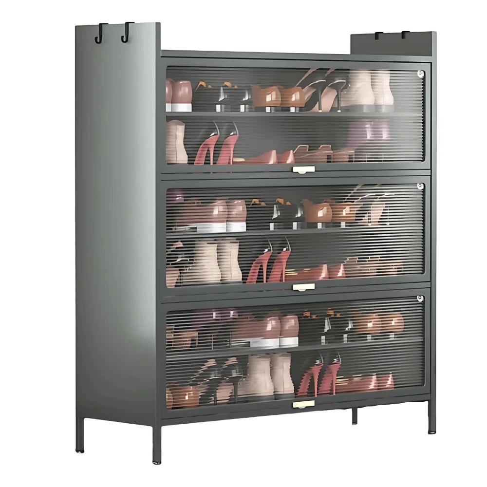 4 Door 8 Layer Shoe Cabinet – Heavy Duty Metal Shoe Rack with Doors and ...