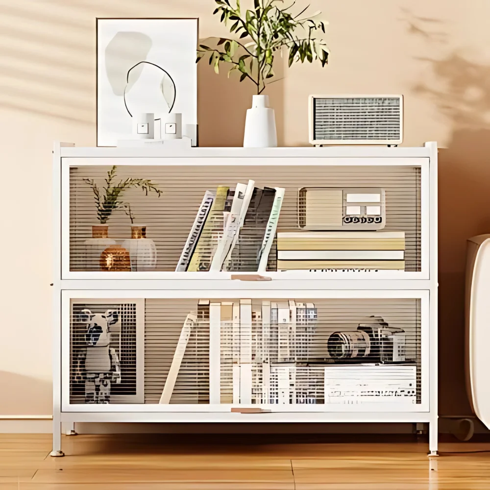 Shop Now 2-Layer White Metal Storage Cabinet Acrylic Doors | racks.lk
