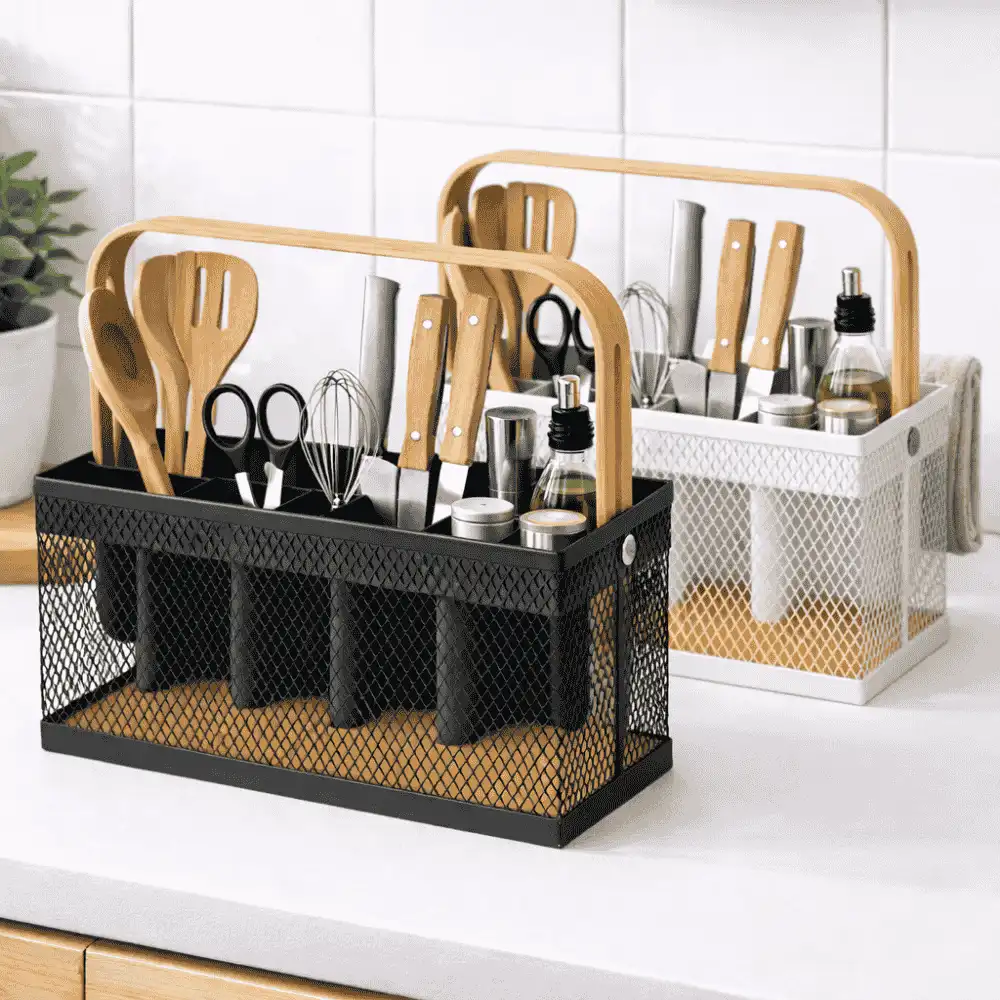 MULTI COMPARTMENT MESH WIRE STORAGE BASKET - RACKS.LK
